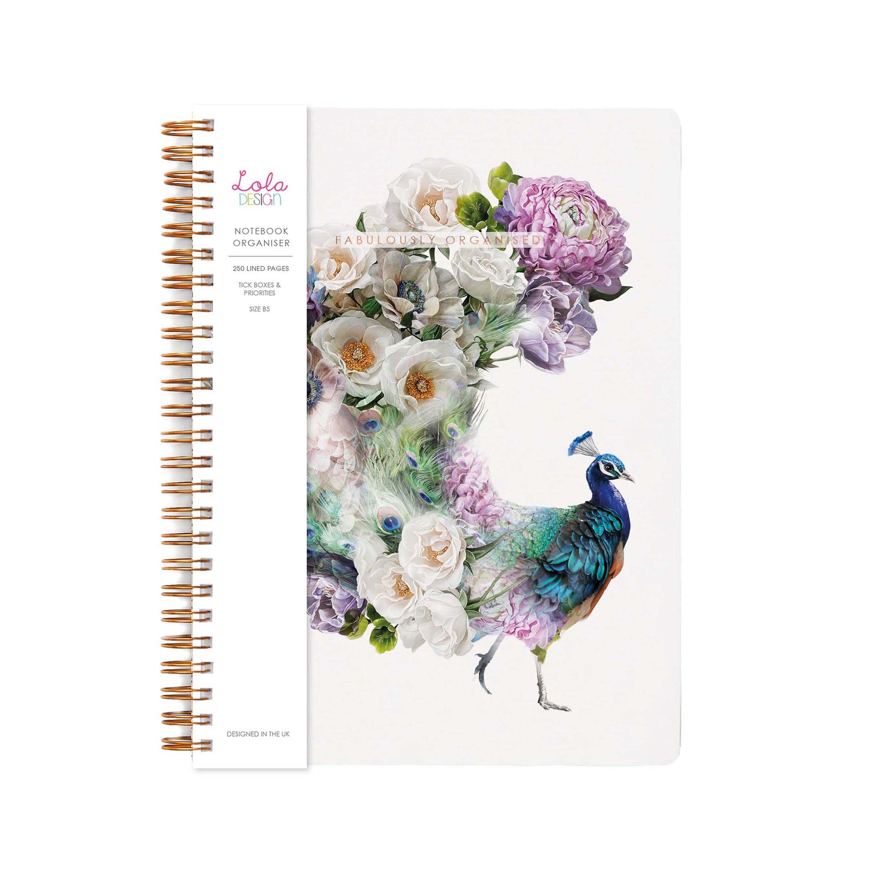 Peacock Wirobound B5 Organiser/ Notebook by Lola Design | Lola Design Ltd