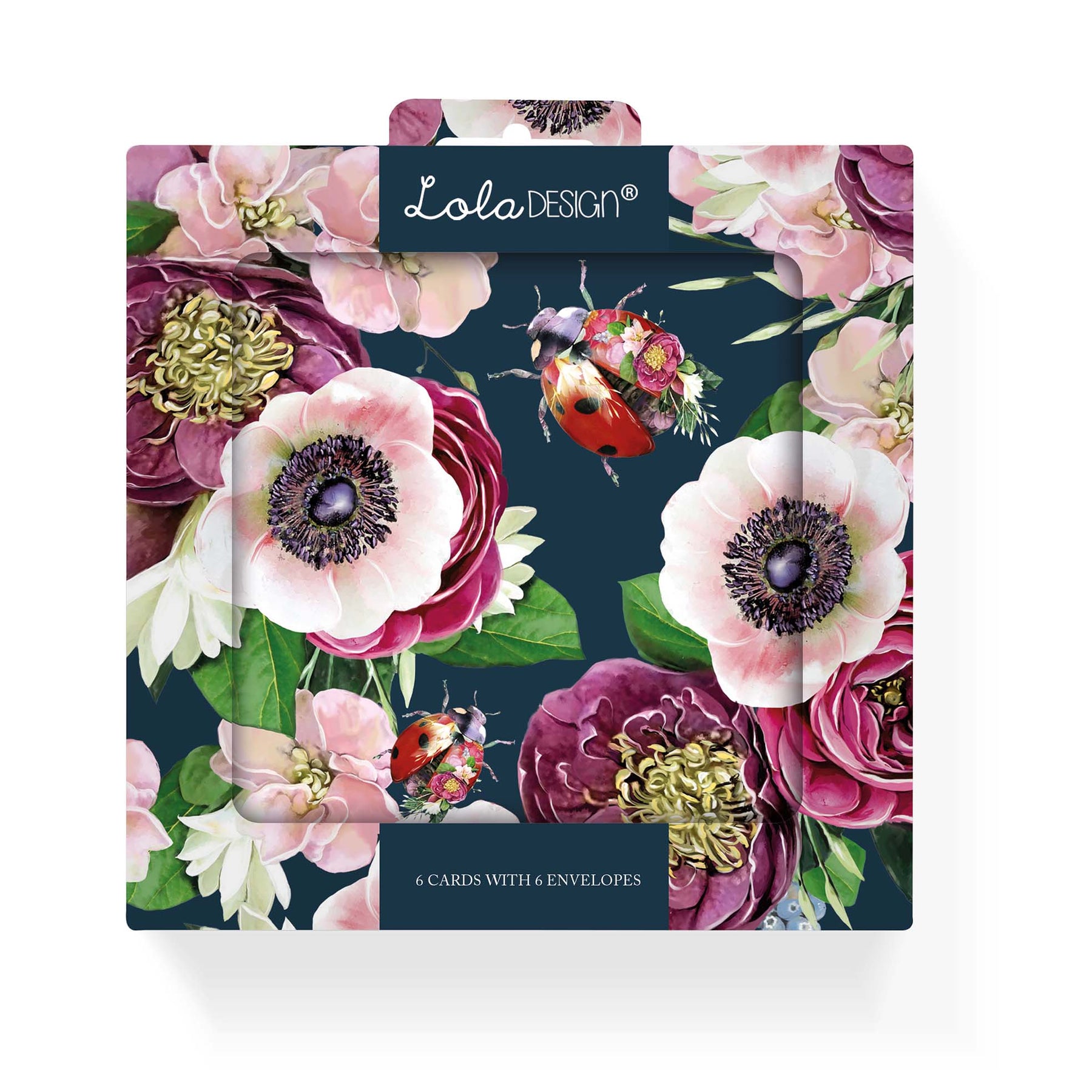 Pack of Six Blank Ladybird Pattern Notecards | Lola Design Ltd
