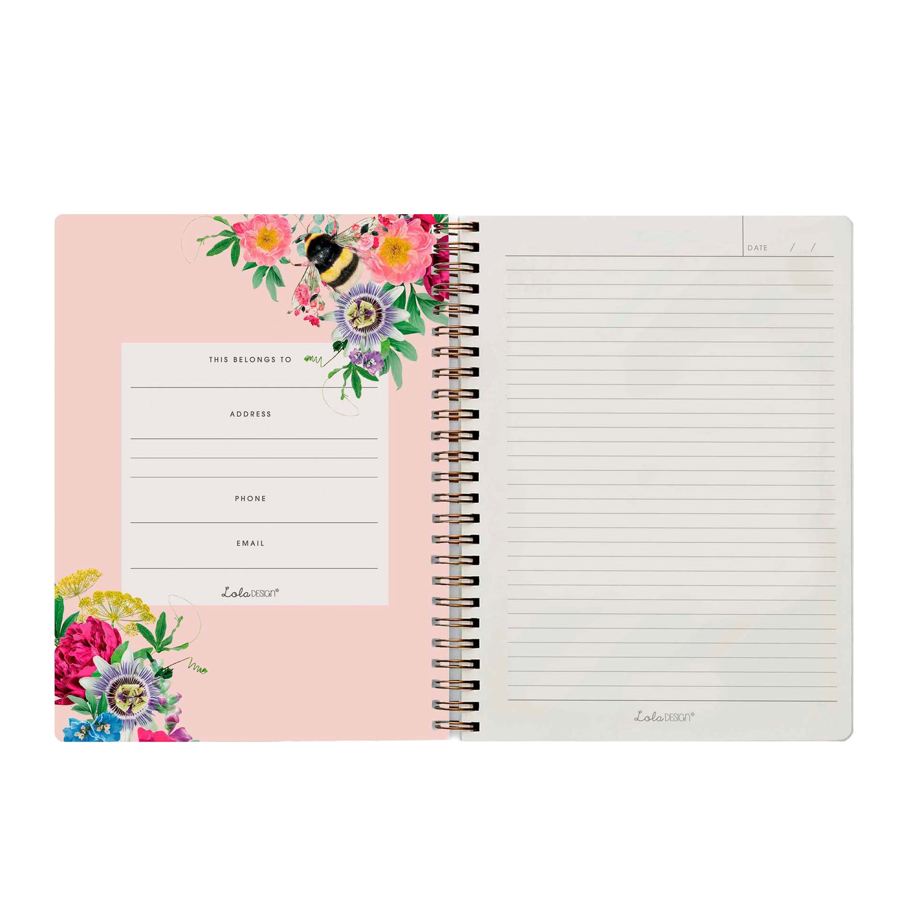 Wiro Bound Pink Bee Organiser / Notebook by Lola Design | Lola Design Ltd