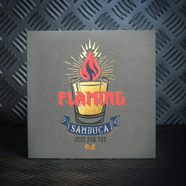 Flaming Sambuca Birthday Card by Lola Design | Lola Design Ltd