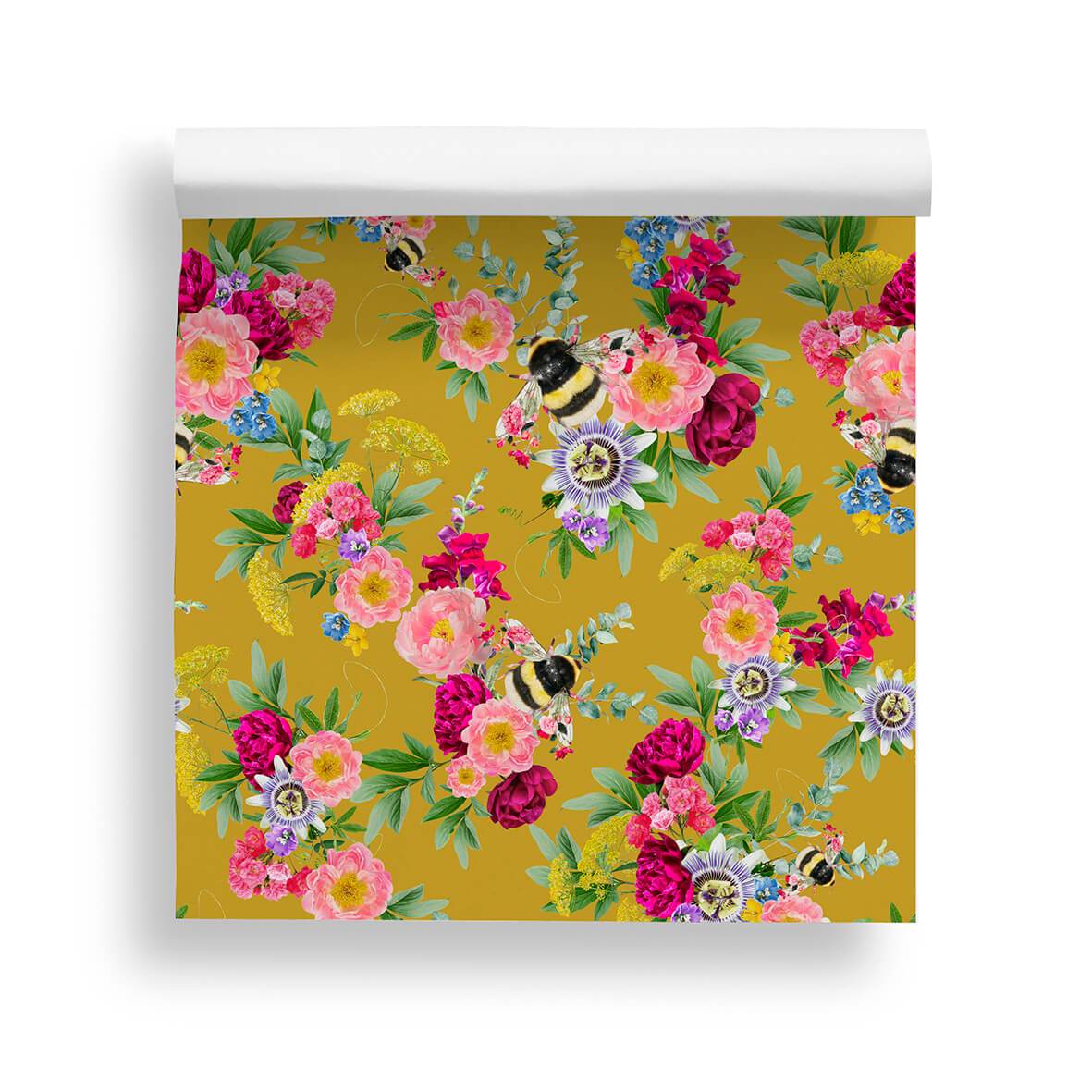 Mixed Bee Mustard Wallpaper by Lola Design | Lola Design Ltd